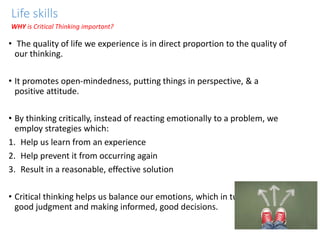 WHO recommended Life Skills: Critical Thinking | PPTX