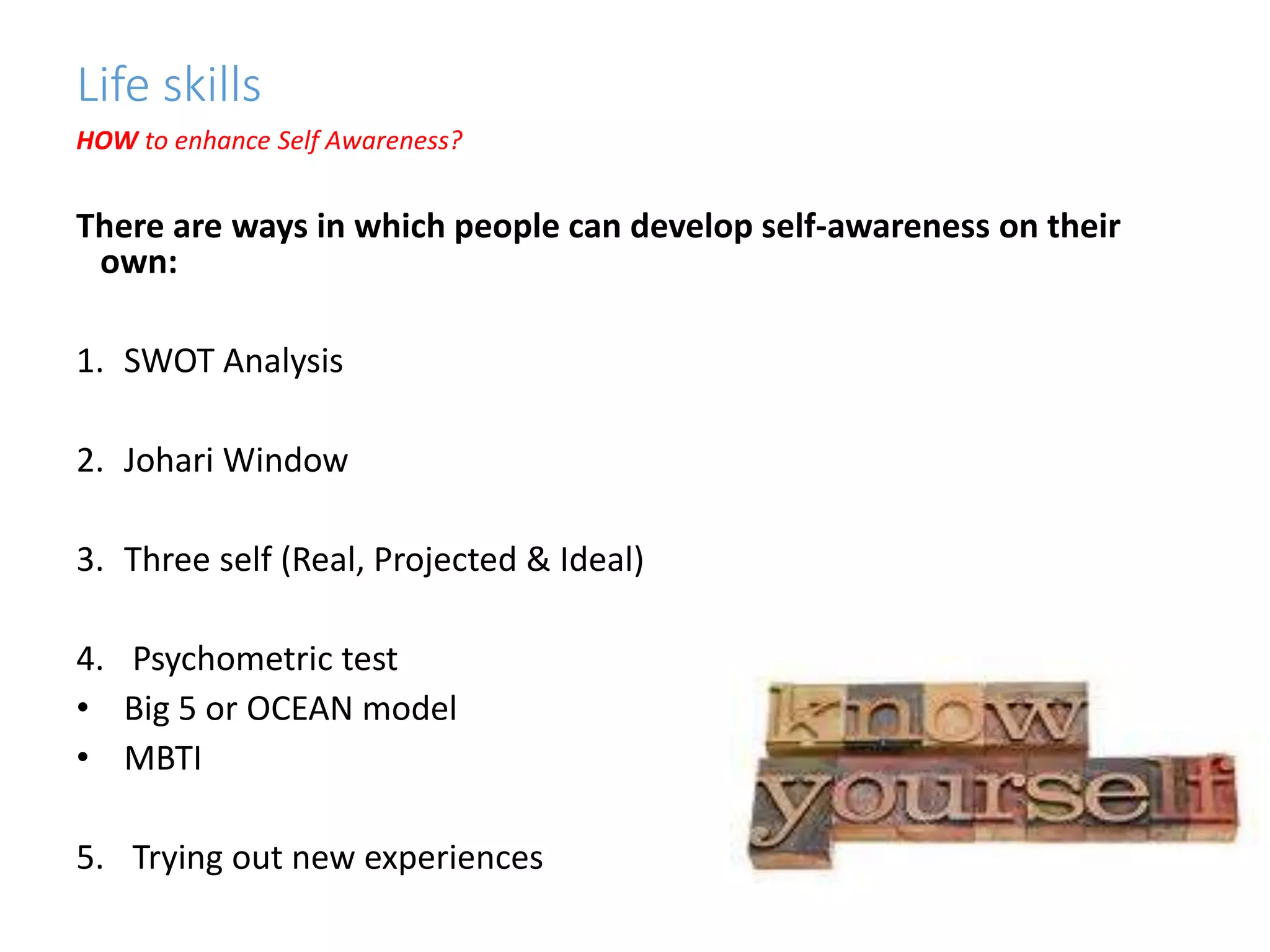 WHO recommended life skills: Self Awareness | PPT