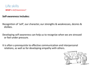 WHO recommended life skills: Self Awareness | PPT