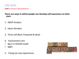 WHO recommended life skills: Self Awareness | PPT