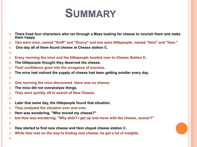 Who moved my cheese | PPTX | Books and Literature