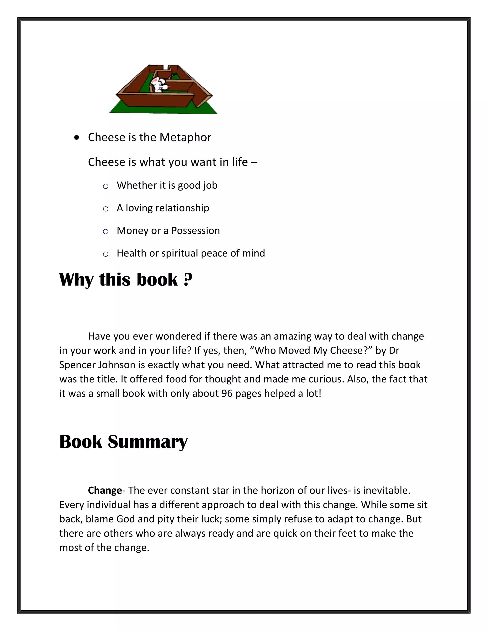 Who moved my cheese book review | DOC