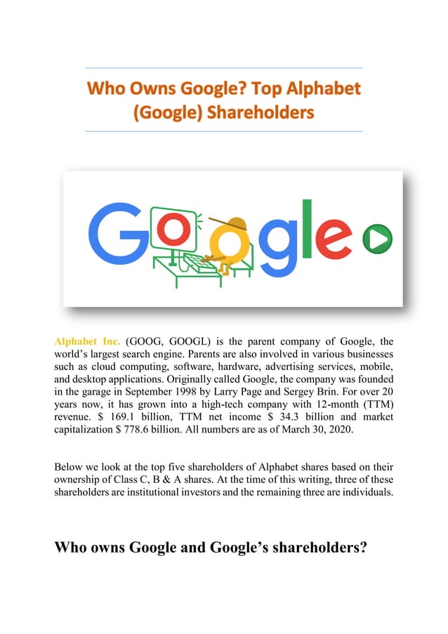 Who Owns Google? Top Alphabet (Google) Shareholders | PDF