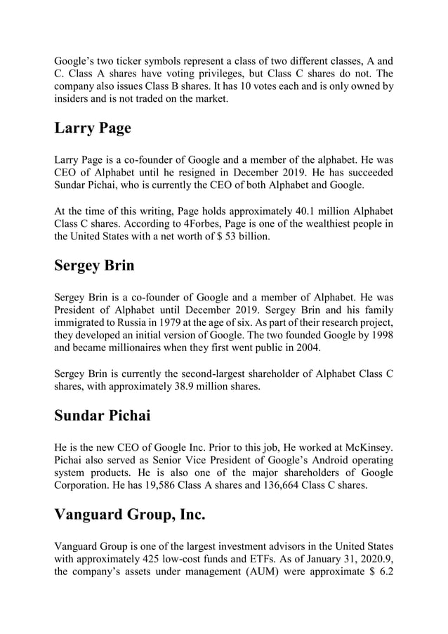 Who Owns Google? Top Alphabet (Google) Shareholders | PDF