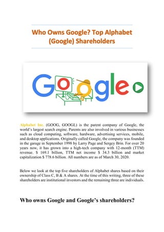 Who Owns Google? Top Alphabet (Google) Shareholders | PDF
