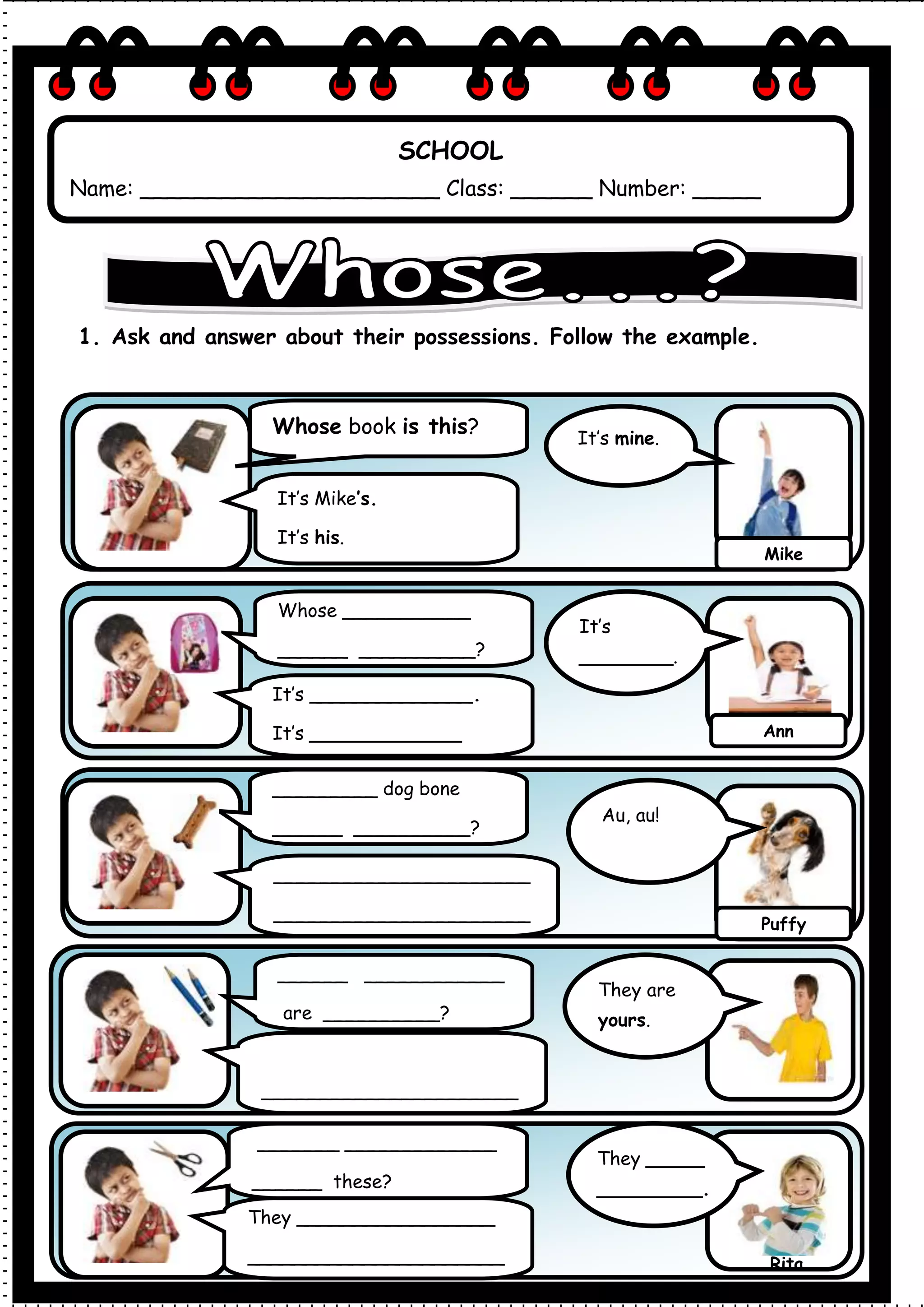 Classroom objects / Possessives: worksheet | DOCX