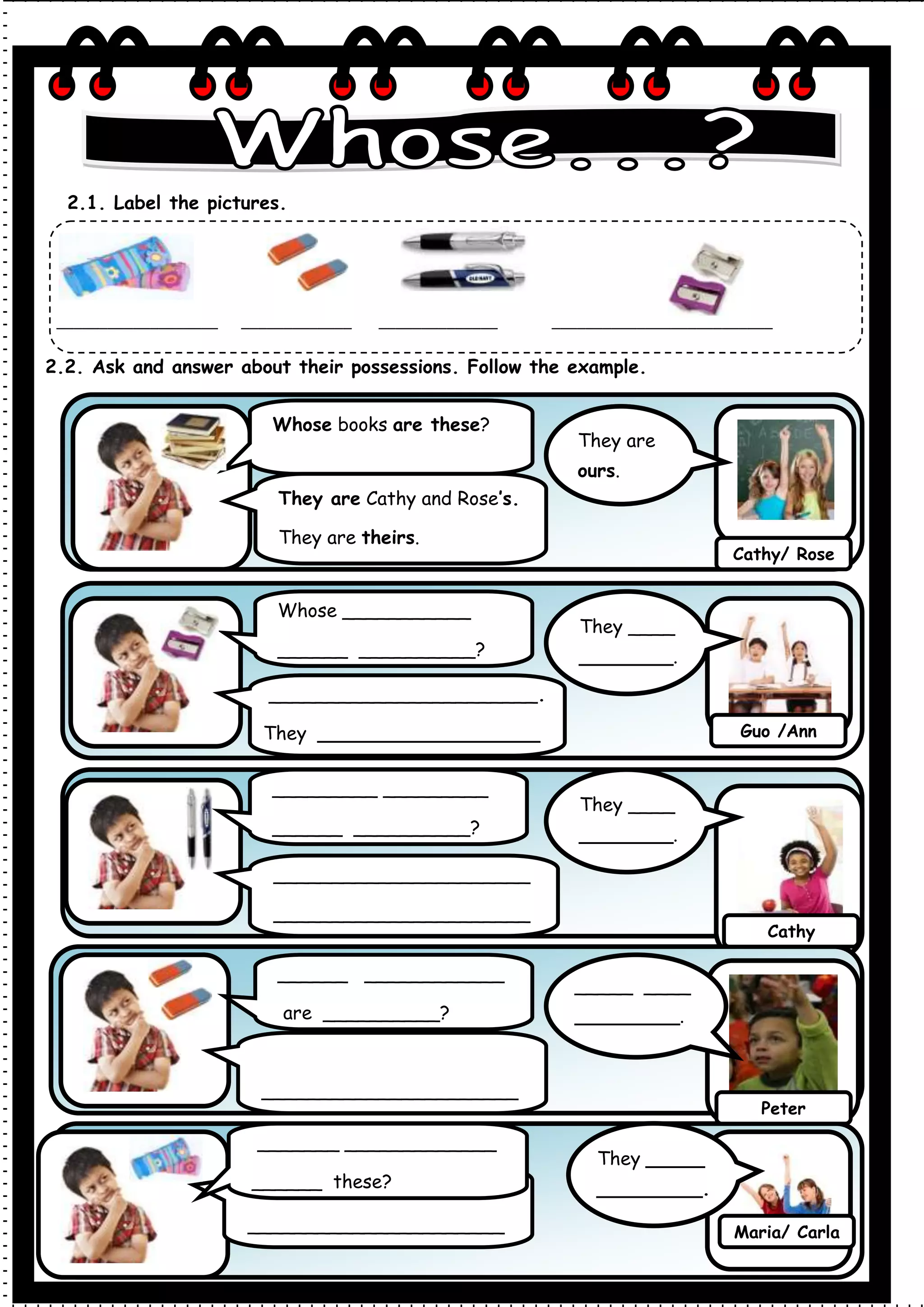 Classroom objects / Possessives: worksheet | DOCX