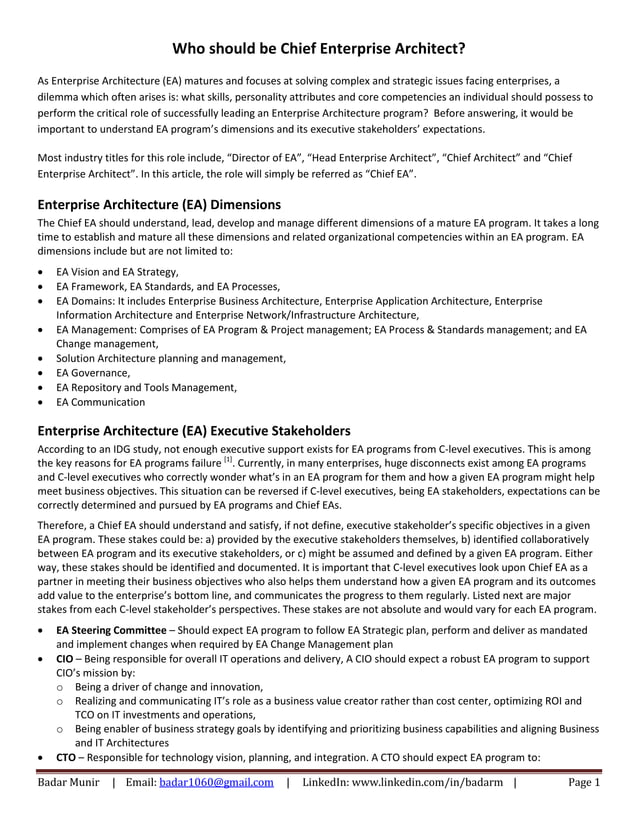 Who should be chief enterprise architect | PDF