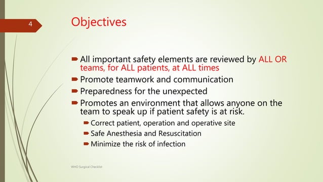 Who Surgical Checklist: Principles and Procedures | PPTX | Infectious ...