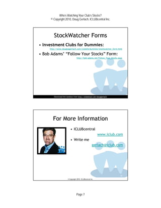 Who's Watching Your Club's Stocks? | PDF