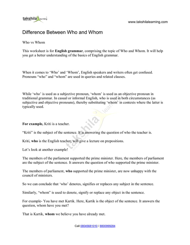 Who vs Whom - How to Use Who and Whom - English Grammar | PDF