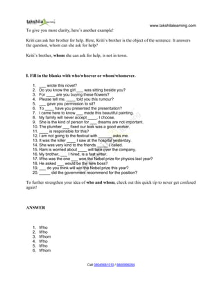 Who vs Whom - How to Use Who and Whom - English Grammar | PDF