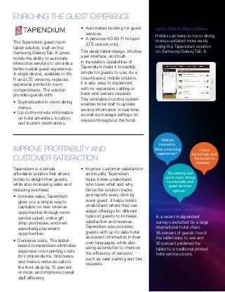 Redefining Guest Services: Tapendium and Samsung Help Hotels Improve Services, Reduce Costs and ...