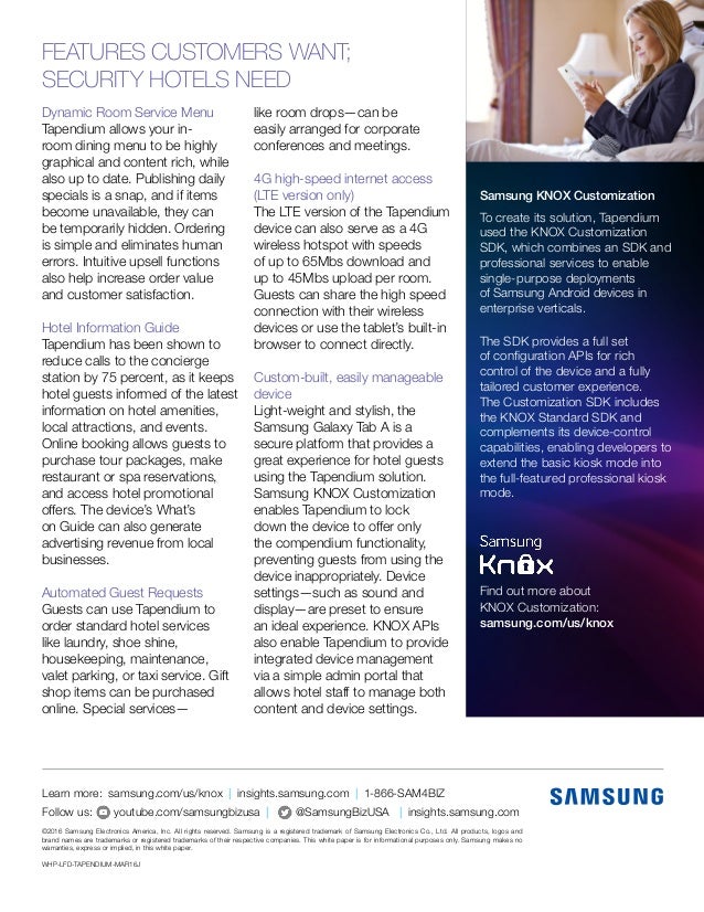 Redefining Guest Services: Tapendium and Samsung Help Hotels Improve Services, Reduce Costs and ...