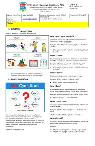 WH QUESTIONS.pdf PREGUNTAS DE INFROMACION | PDF