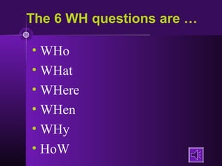 Wh questions lesson plan | PPT