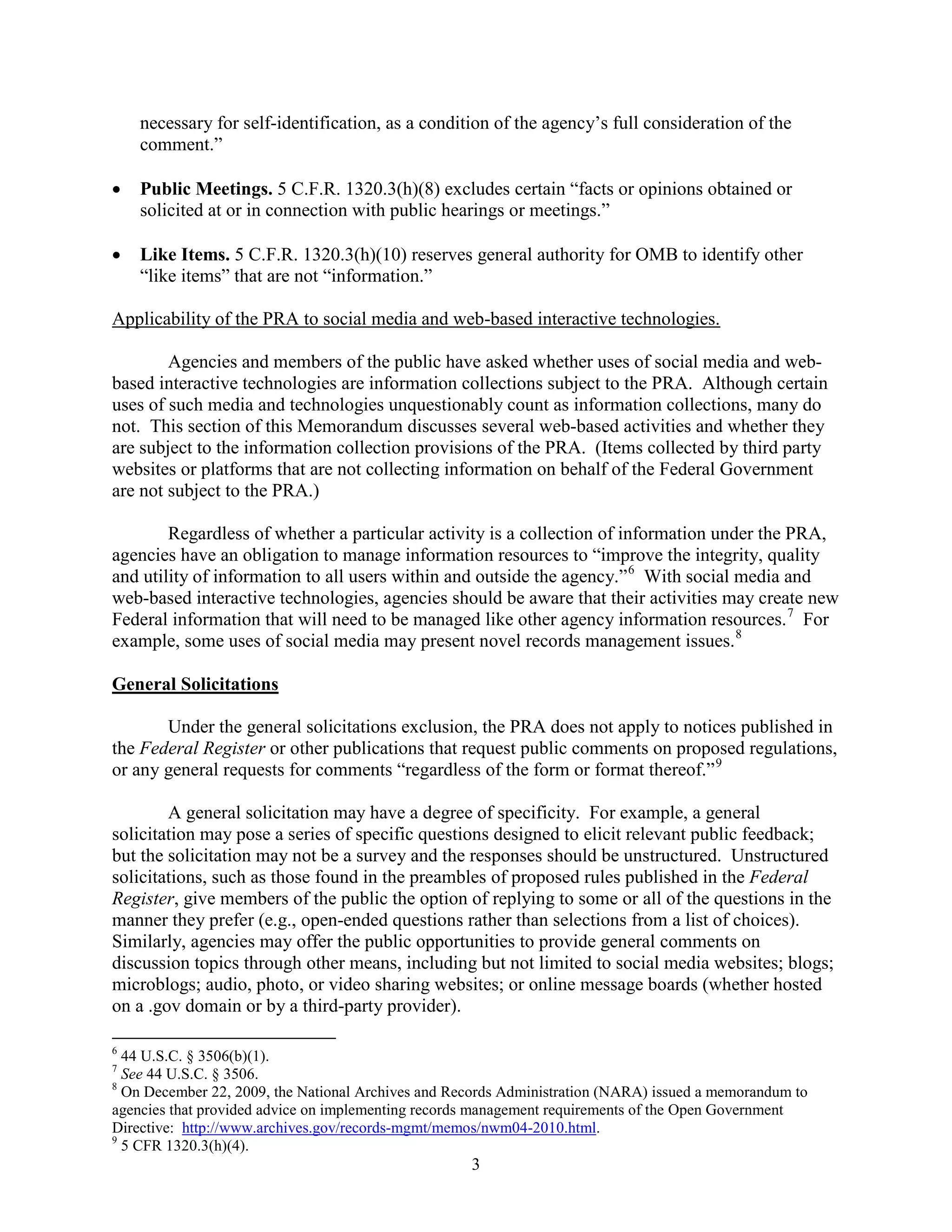 Presidential Memo - Social Media and the Paperwork Reduction Act | PDF
