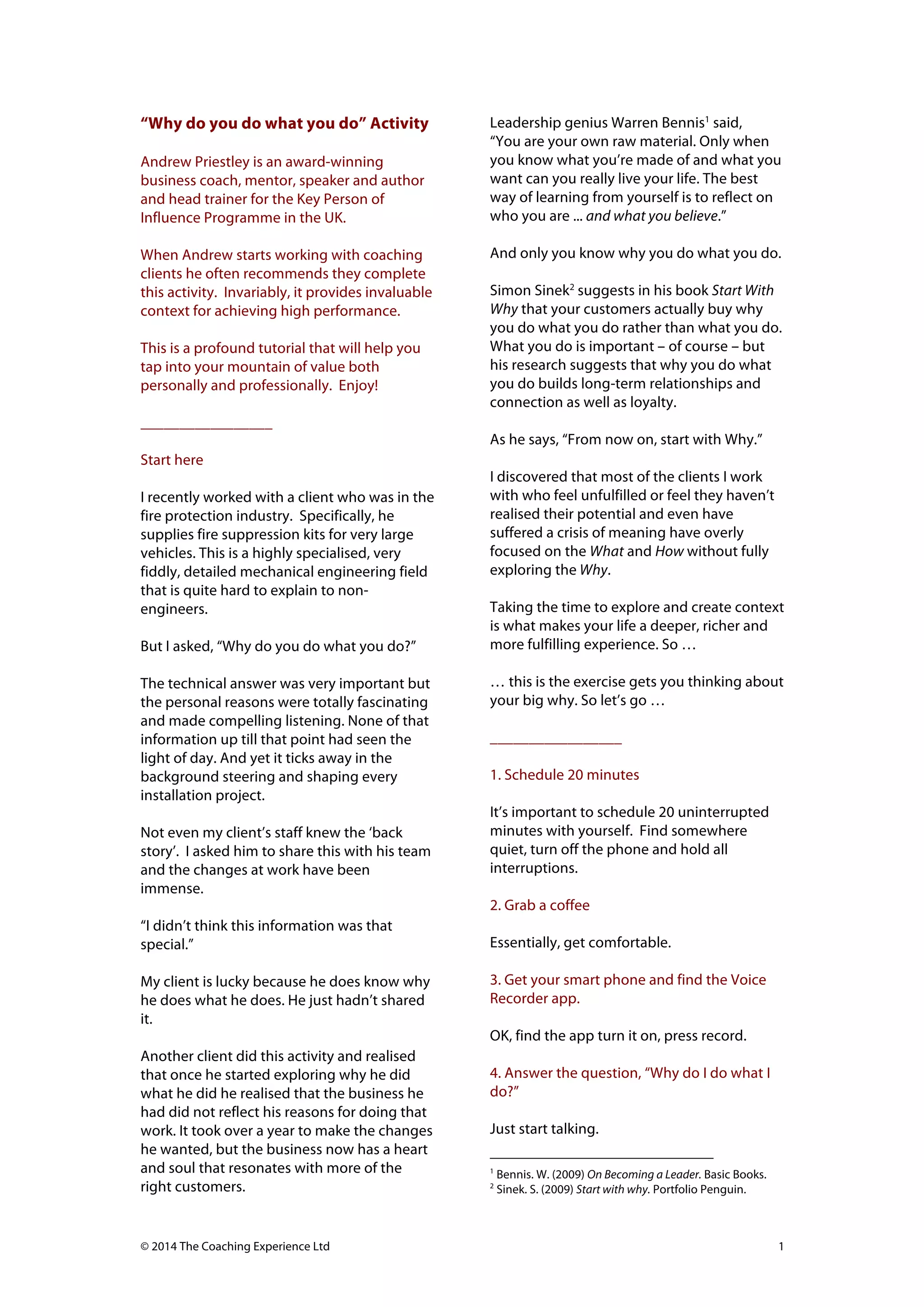 Why I Do What I Do: Start With Your Big Why Activity | PDF