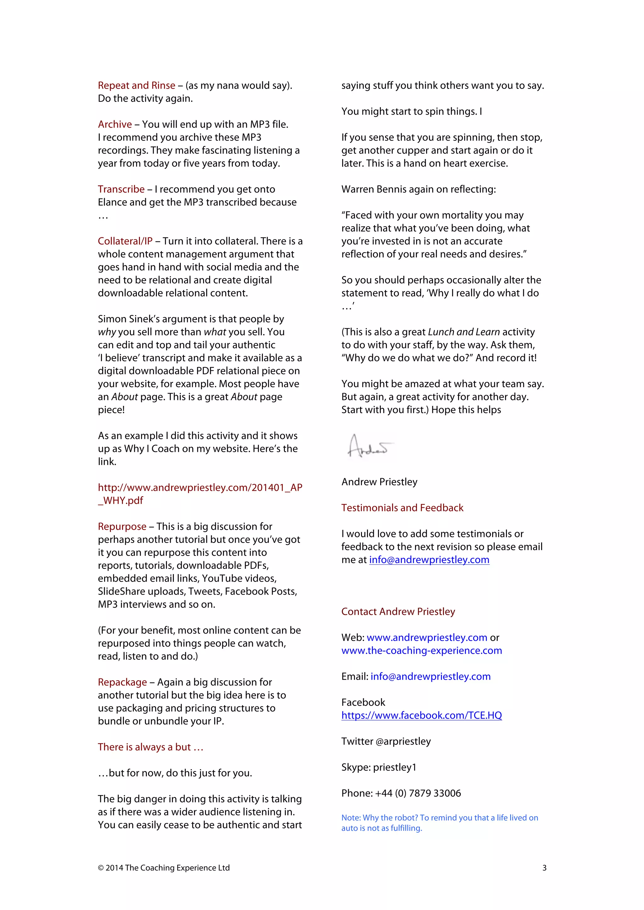 Why I Do What I Do: Start With Your Big Why Activity | PDF