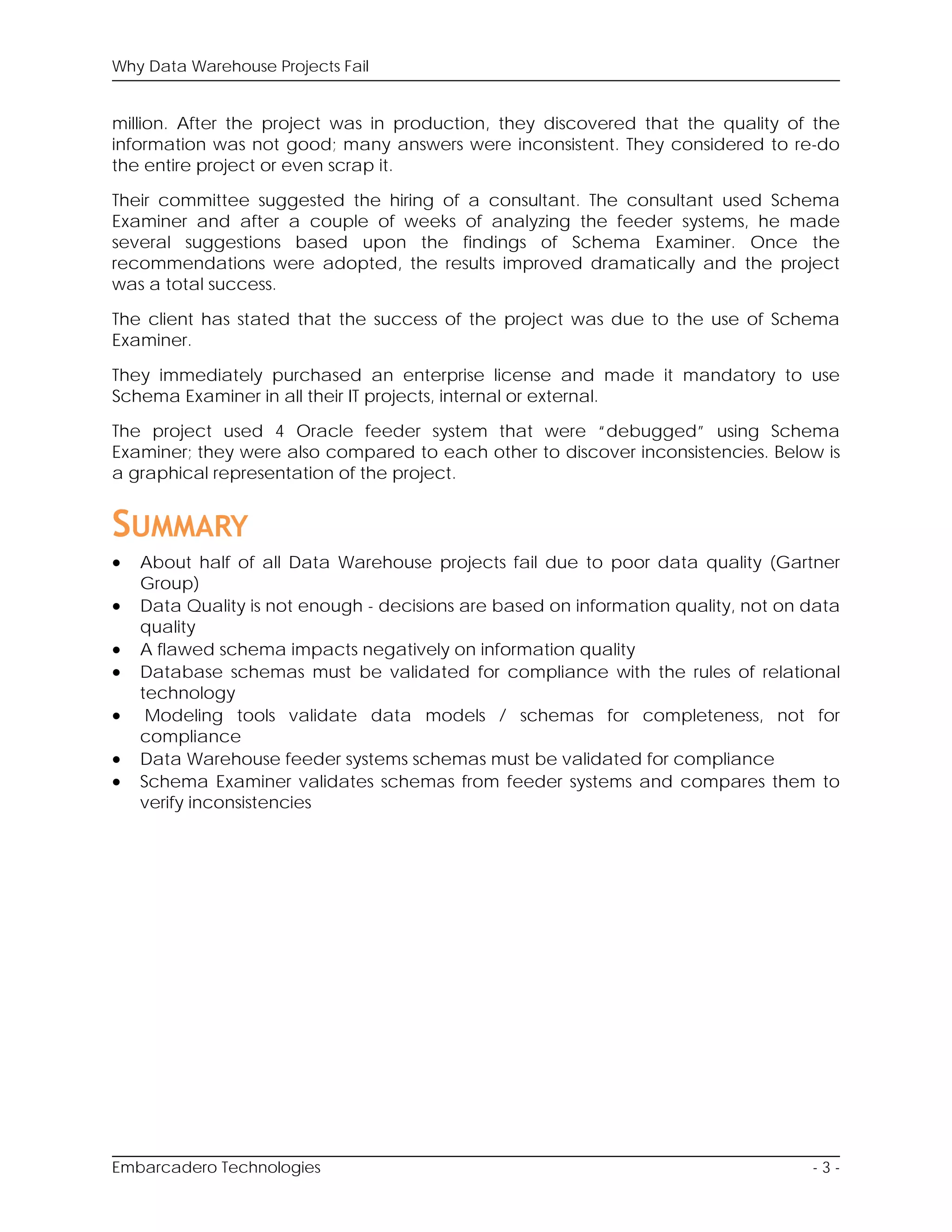 Database Management | Why Data Warehouse Projects Fail | PDF