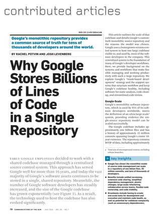 Why Google Stores Billions of Lines of Code in a Single Repository | PDF