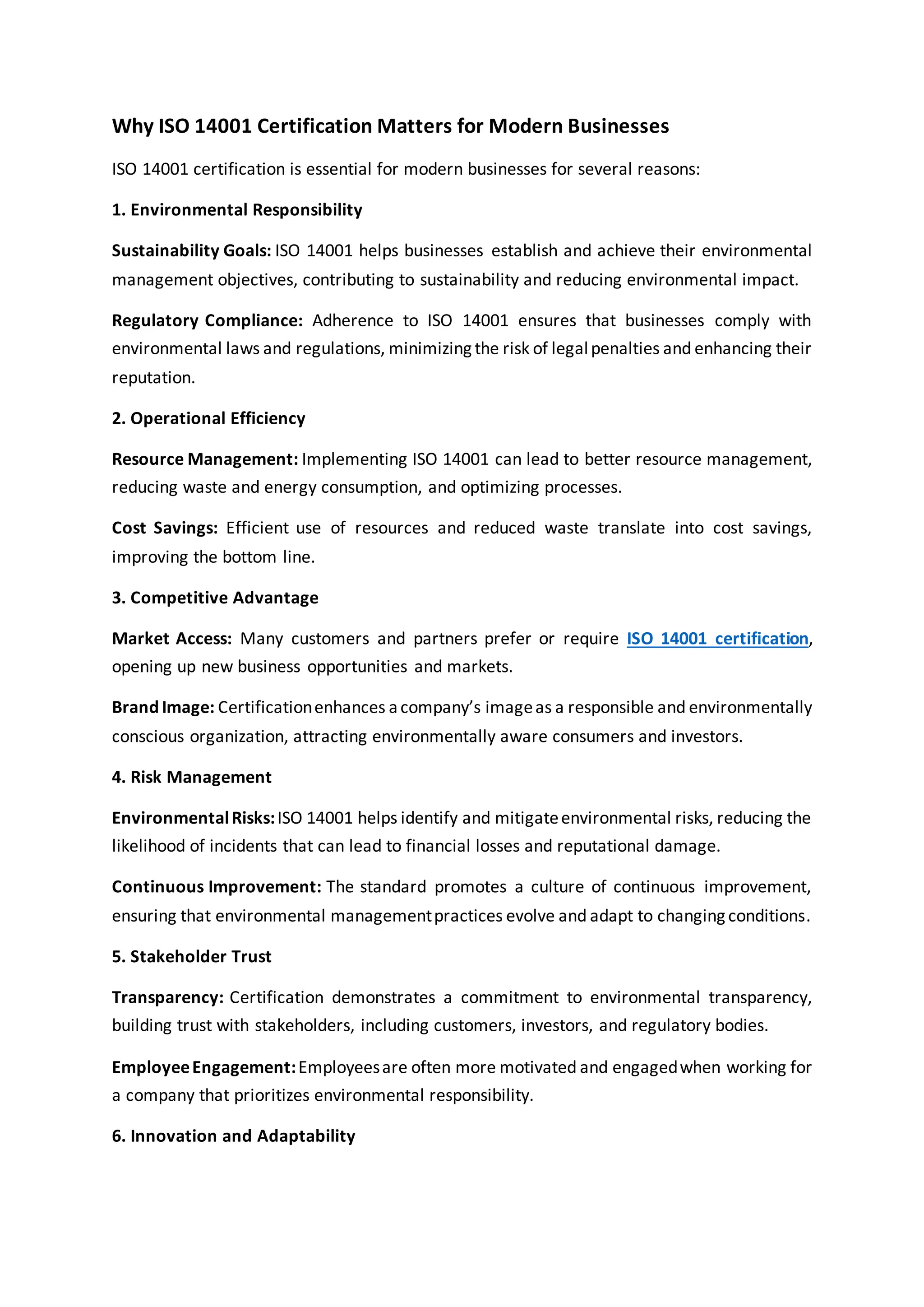 Why ISO 14001 Certification Matters for Modern Businesses | PDF