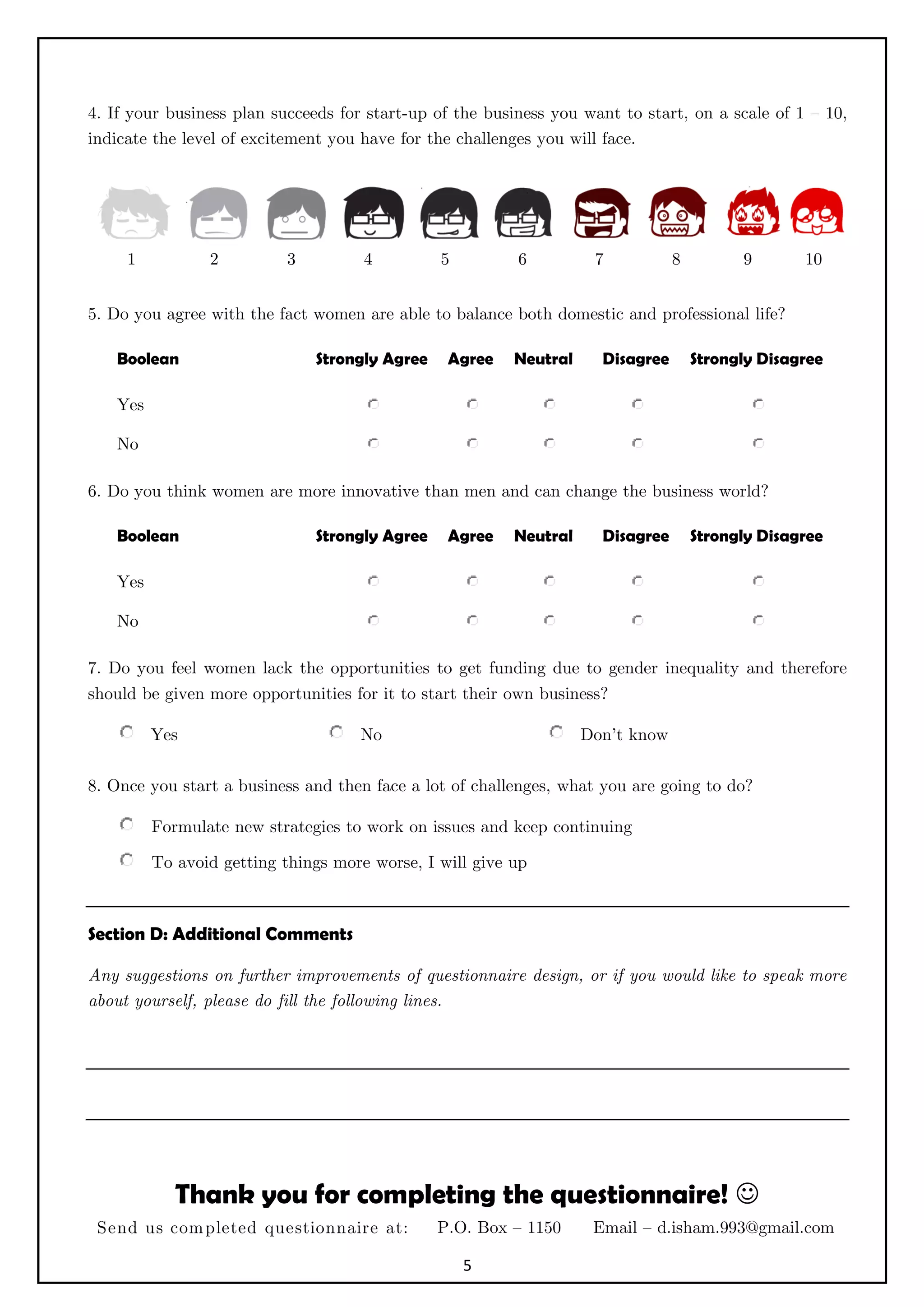 Questionnaire - Why women entrepreneurs are happier than men? | PDF