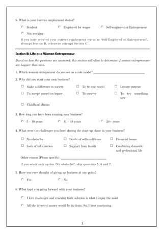 Questionnaire - Why women entrepreneurs are happier than men? | PDF