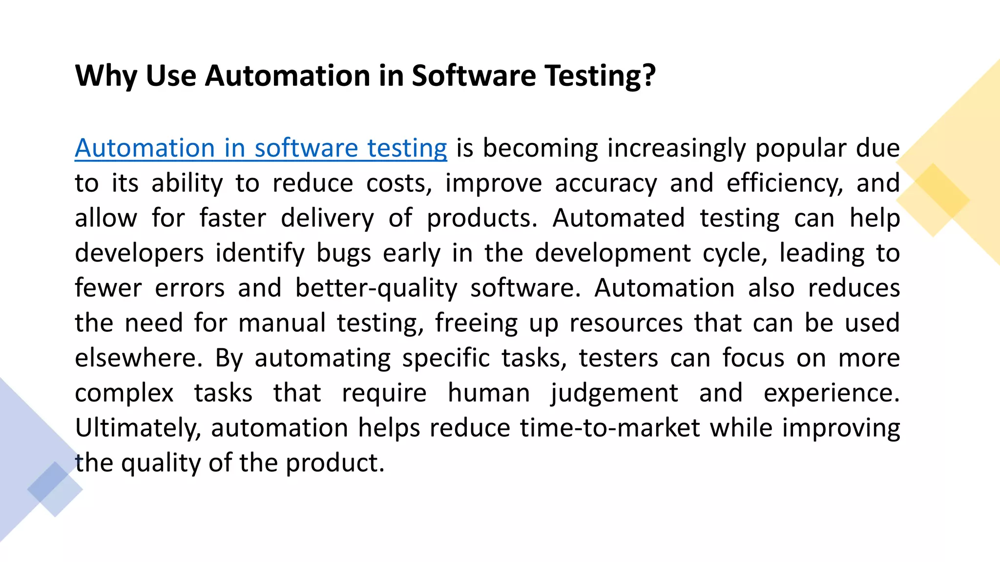 Why and When to Use Automation in Software Testing | PPTX | Educational ...