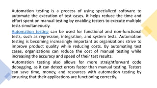 Why and When to Use Automation in Software Testing | PPTX | Educational ...