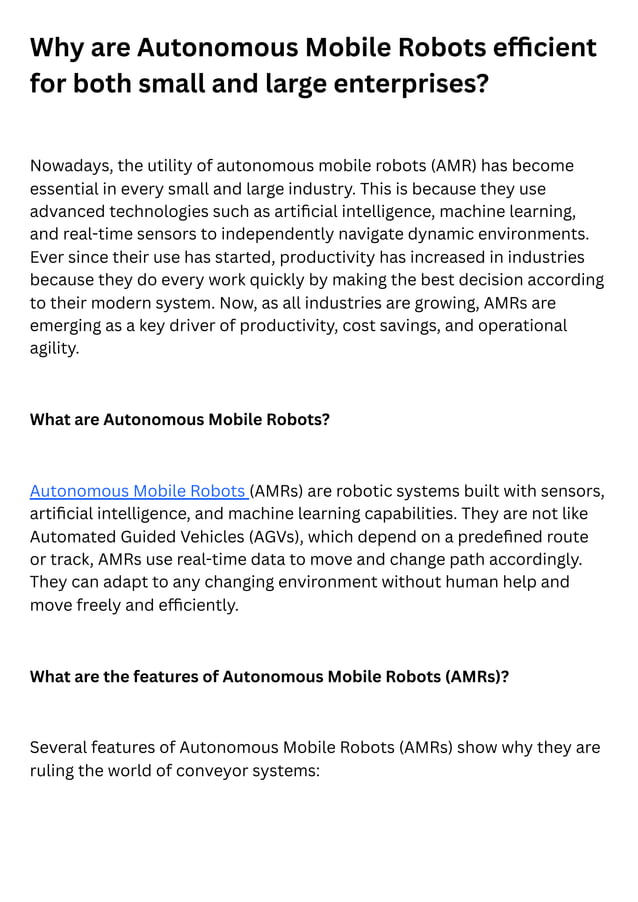 Why are Autonomous Mobile Robots efficient for both small and large enterprises | PDF