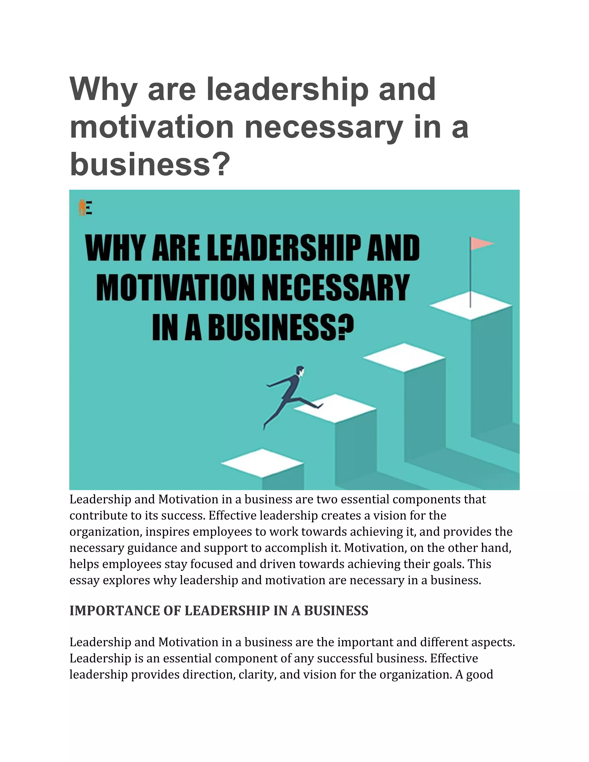 Leadership and Motivation in a business: Why it is Proven Necessary ...