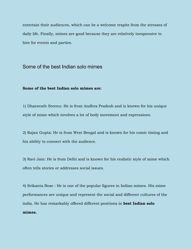Why are Mimes good_ What are some Best Indian solo mime. | PDF