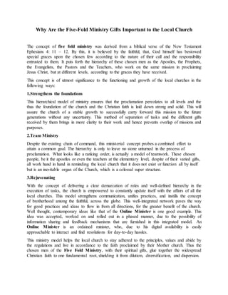 Why are the five fold ministry gifts important to the local church | DOCX