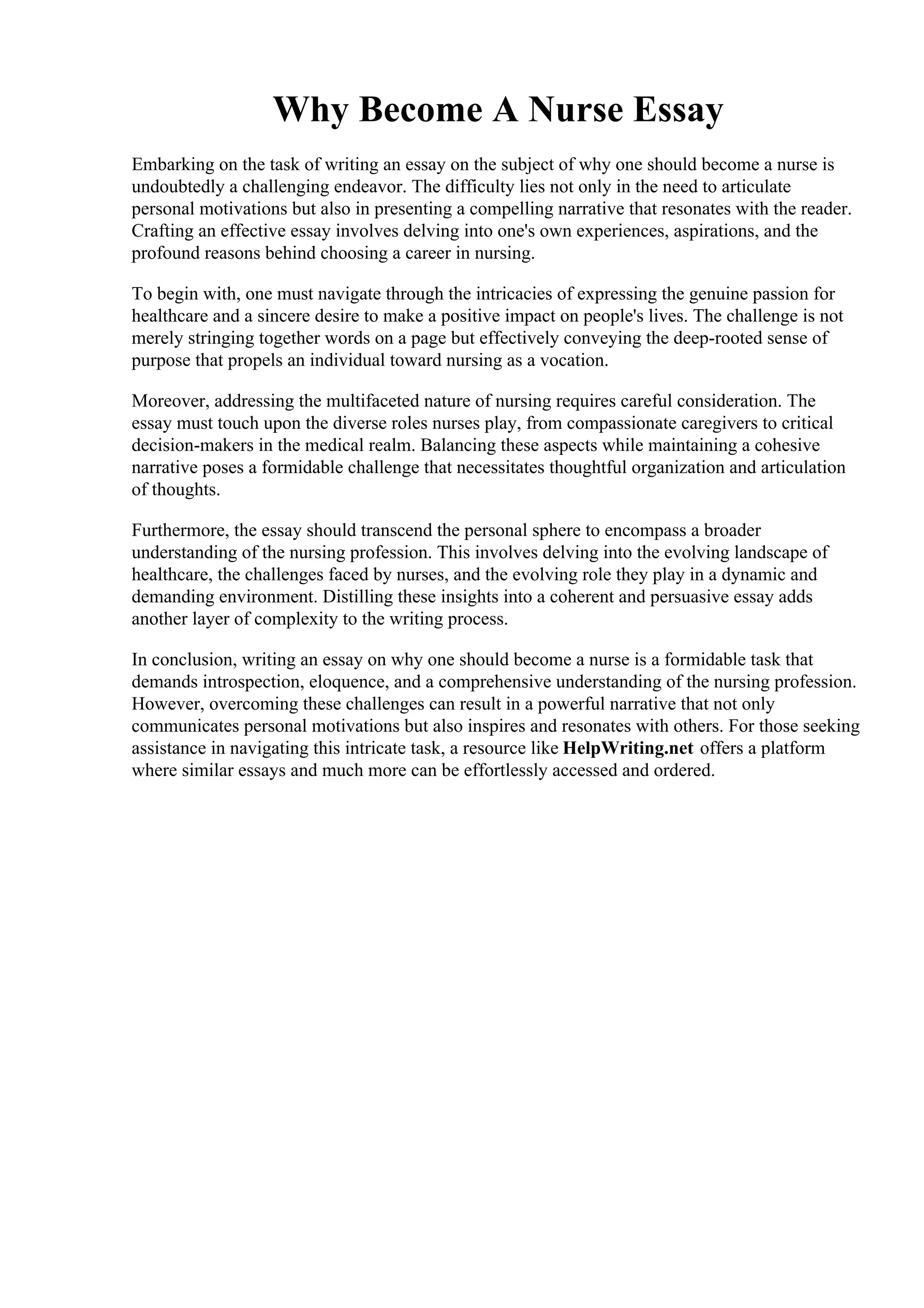 Why Become A Nurse Essay | PDF