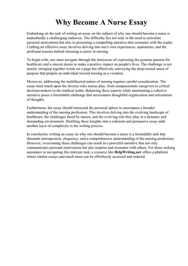 Why Become A Nurse Essay | PDF