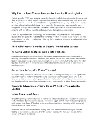 Why Calon EV Electric Two-Wheeler Loaders Are the Future of Urban ...