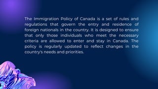 THE IMMIGRATION POLICY OF CANADA | PDF