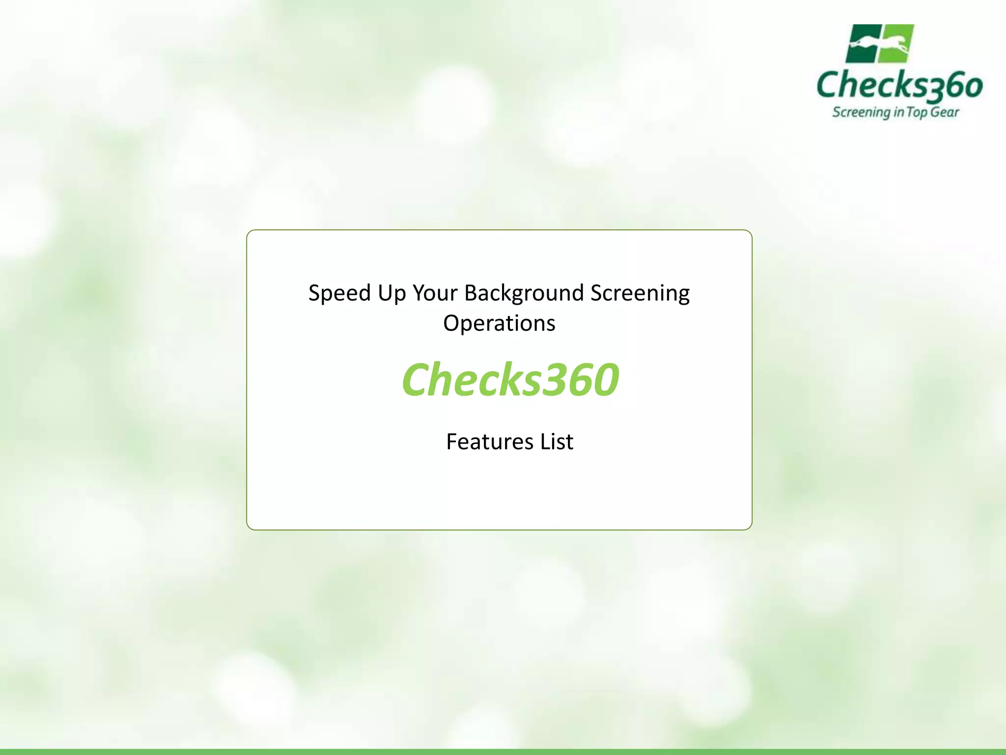 Features of Checks360 | PPT