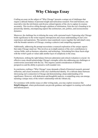 Why Chicago Essay. Sussex County Community College | PDF