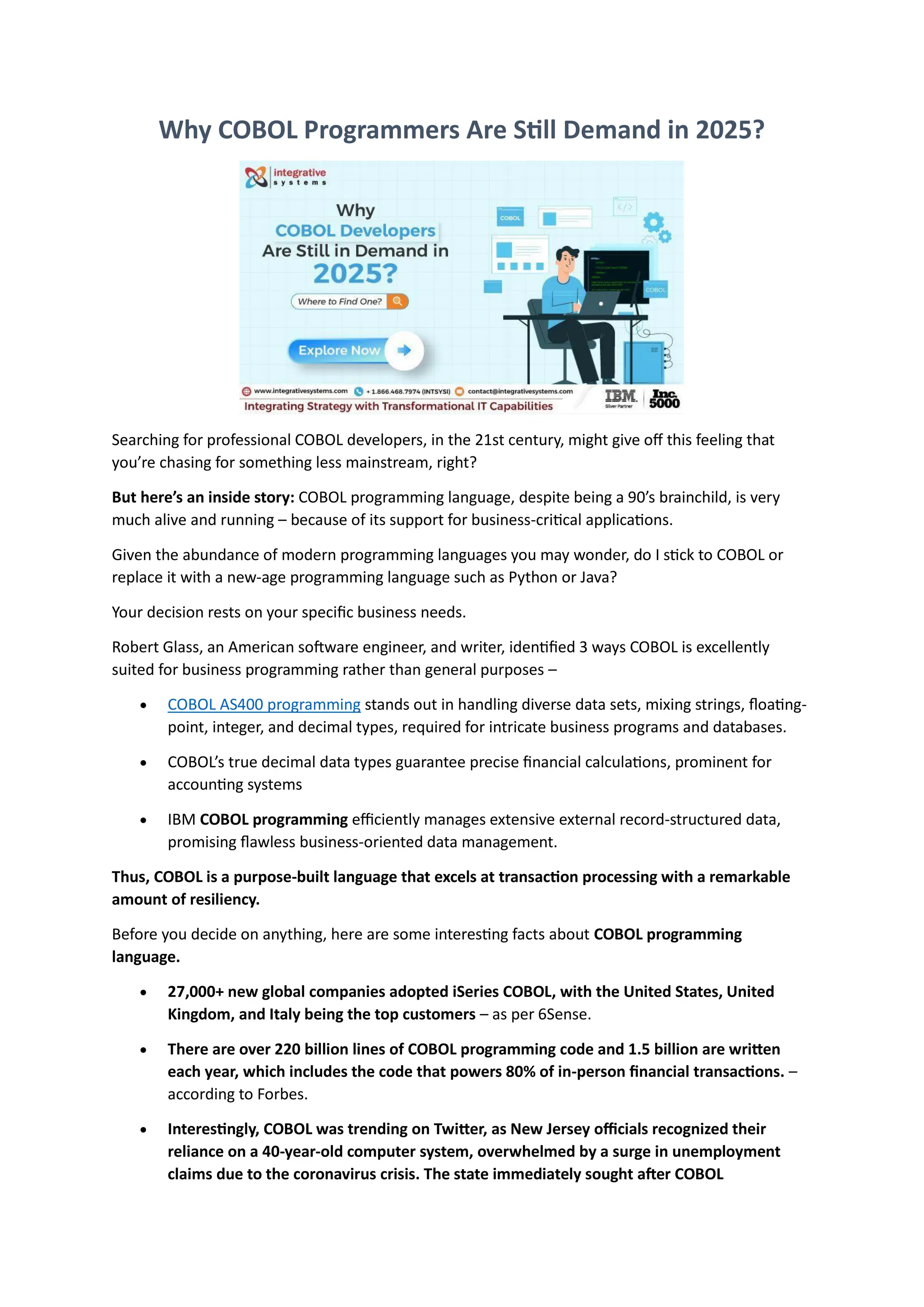 Cobol Programmers For Modern Business Solutions Integrative Systems Pdf