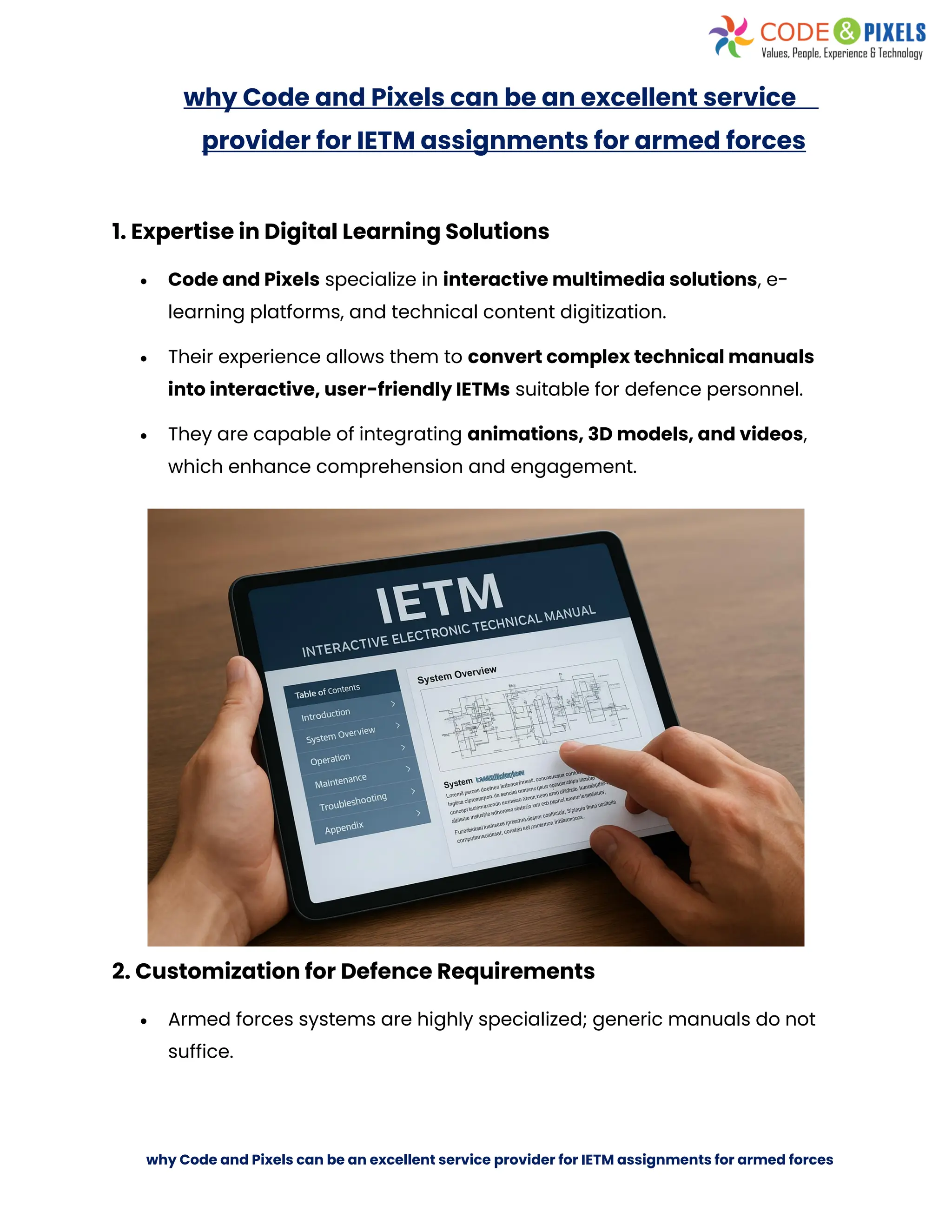 why Code and Pixels can be an excellent service provider for IETM assignments for armed forces.pdf