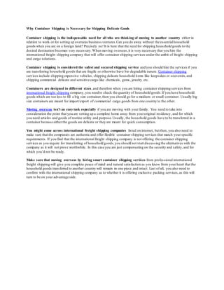 Why Container Shipping is Necessary for Shipping Delicate Goods | PDF