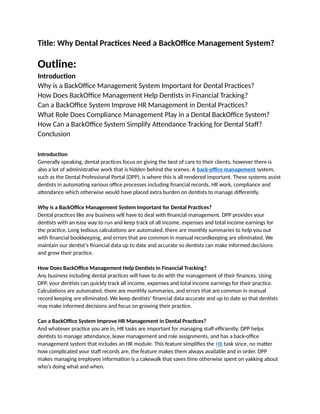 Why Dental Practices Need a BackOffice Management | PDF