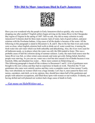 Why Did So Many Americans Died In Early Jamestown | PDF