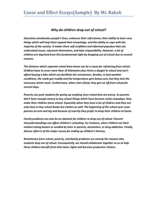 Why do children drop out of school sample | DOCX