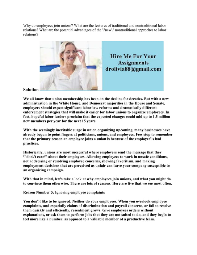 Why do employees join unions- What are the features of traditional an.docx
