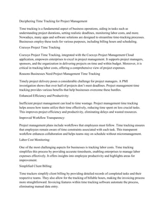 Why does a Business Need Project Management Time Tracking? | PDF