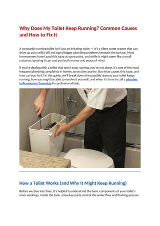 Why Does My Toilet Keep Running? Causes, Fixes | PDF