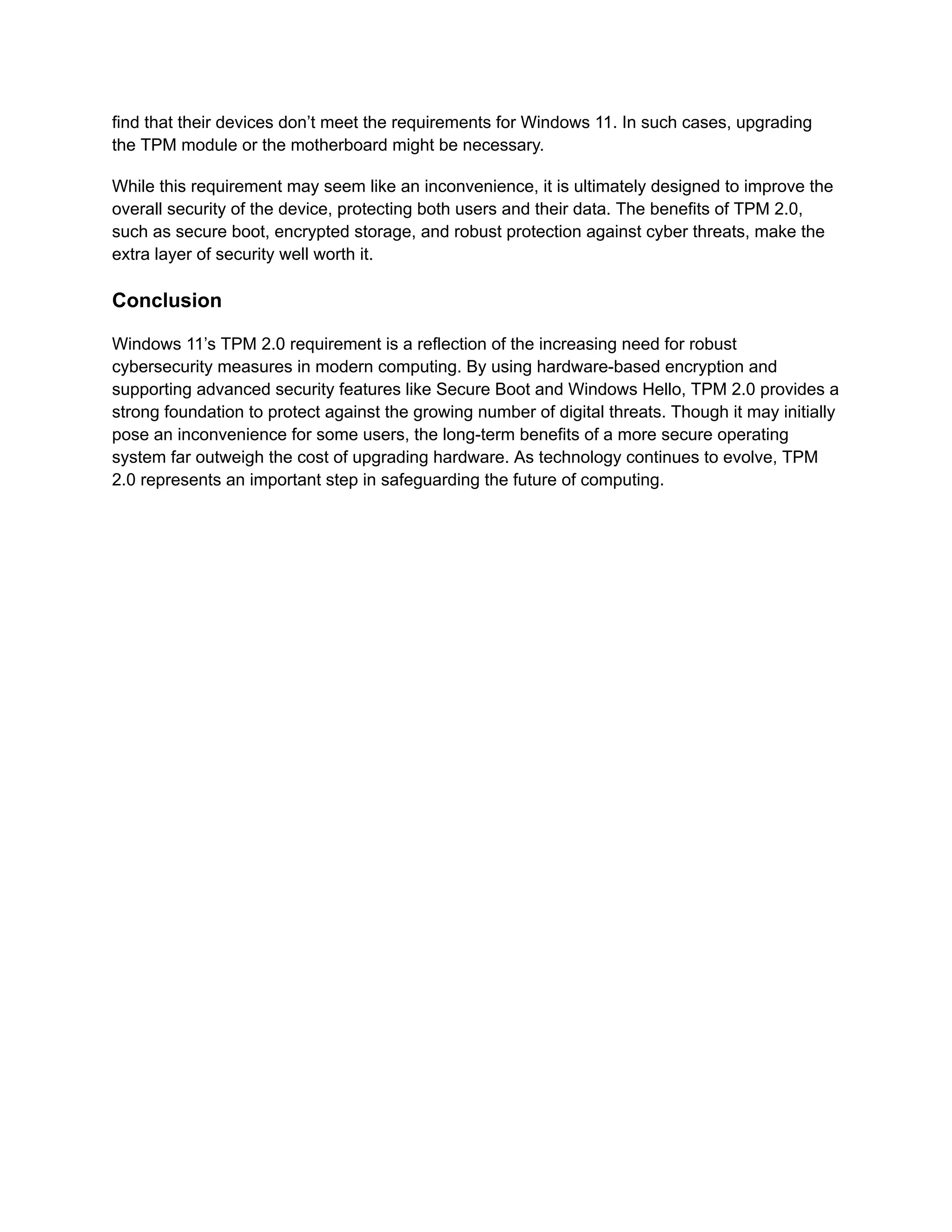 Windows 11 requires TPM for enhanced security enabling | PDF